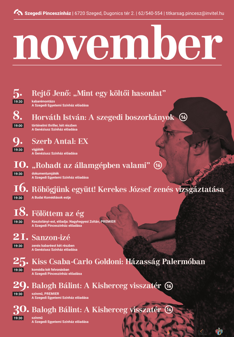 Novemberi műsor | Szegedi Pinceszínház